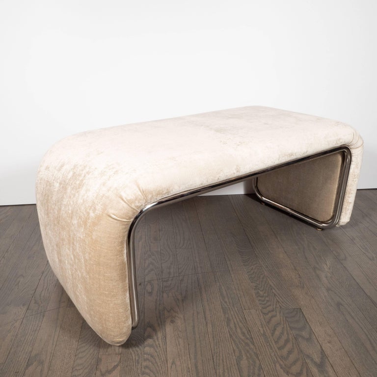 Mid-Century Modern Streamlined Waterfall Bench in Chrome and Champagne ...