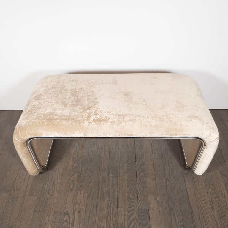 Mid-Century Modern Streamlined Waterfall Bench in Chrome and Champagne ...