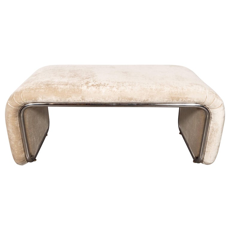 Mid-Century Modern Streamlined Waterfall Bench in Chrome and Champagne ...