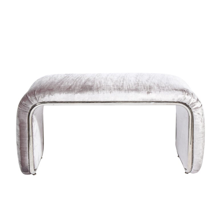 Mid-Century Modern Streamlined Waterfall Bench in Chrome and Smoked ...