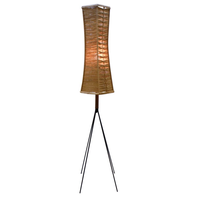Mid-Century Modern String Legs Floor Lamp with Braided Shade For Sale ...