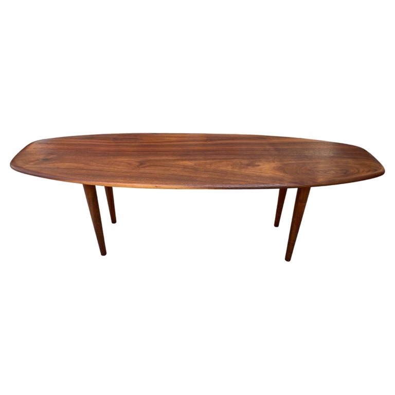 Mid-Century Modern Studio Craft Small Surfboard Shaped Walnut Coffee ...