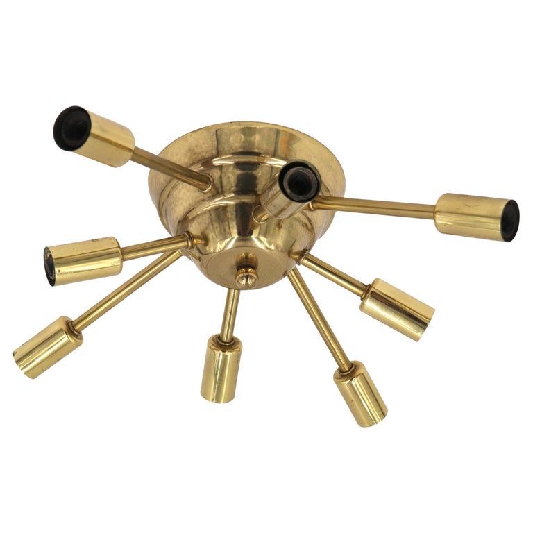 Mid-Century Modern Style 8-Light Brass Sputnik Flush Mount Light For ...