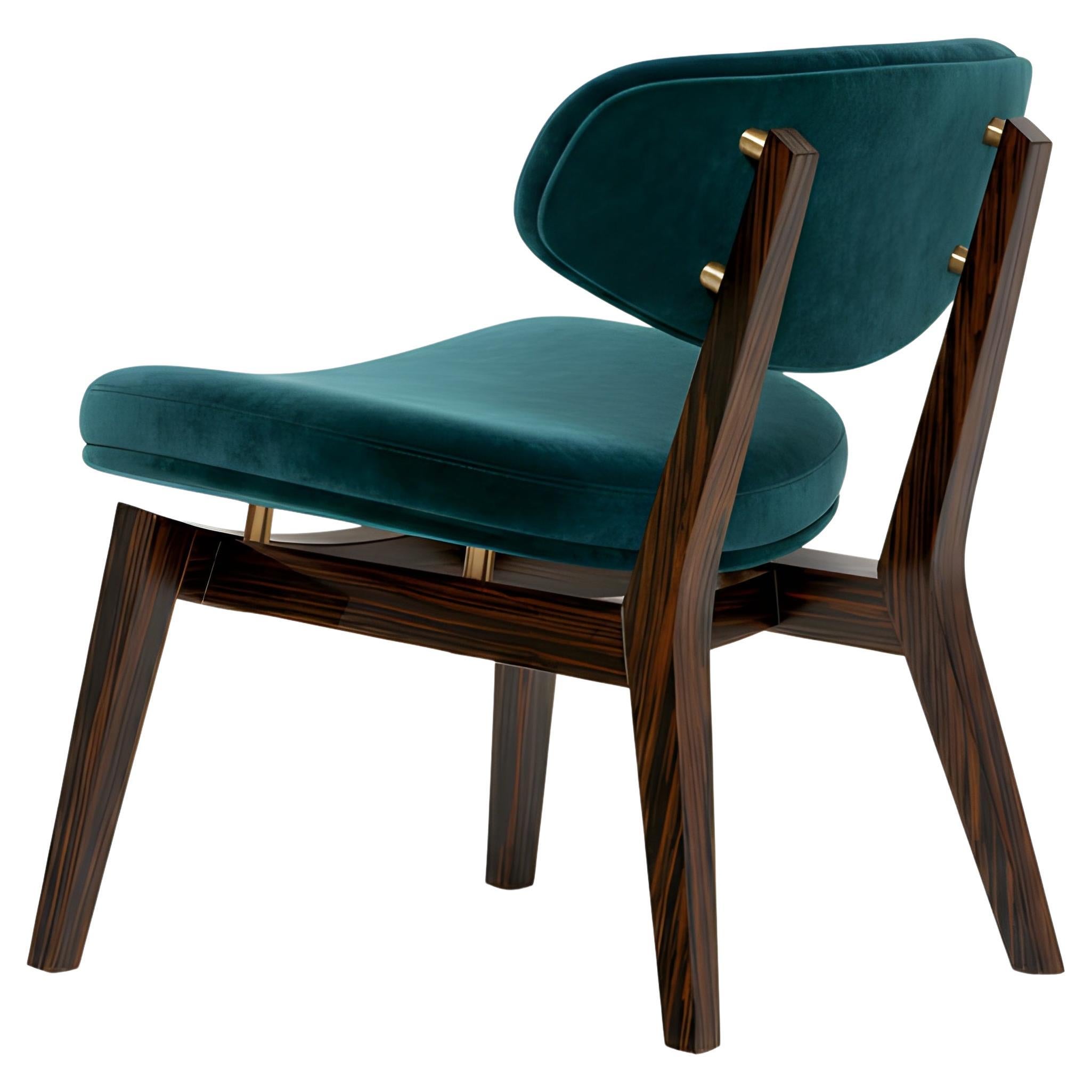 Essa Yellow Velvet And Glossy Black Wood With Horn Inlays Chair For ...