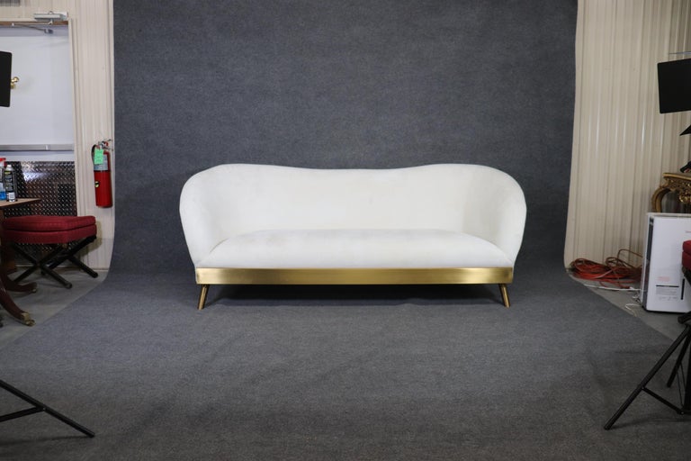 Mid Century Modern Style Brass Base Wavy Sofa For Sale at 1stDibs