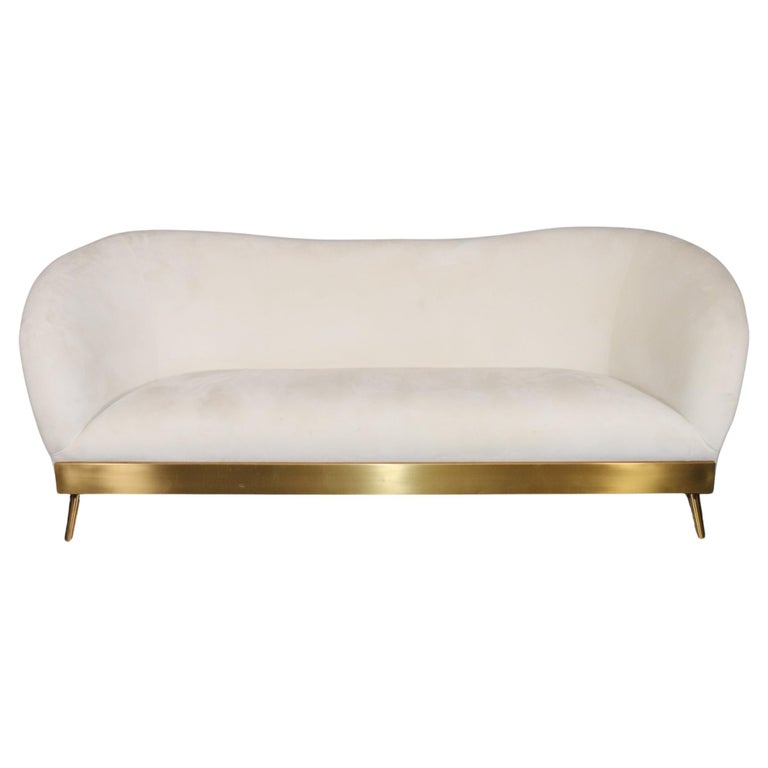 Mid Century Modern Style Brass Base Wavy Sofa For Sale at 1stDibs