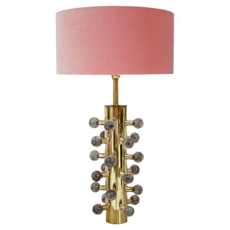 Mid Century Modern Style Grey Murano Glass And Brass Italian Table Lamp For Sale At 1stdibs