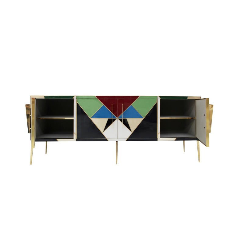 Mid-Century Modern Style Italian Sideboard Made of Wood Brass and ...