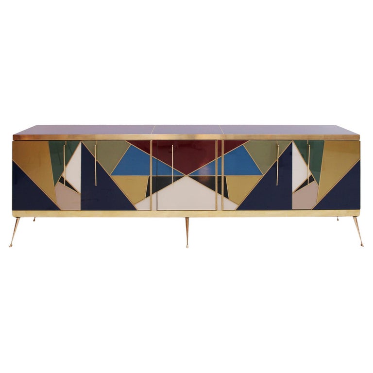 Mid-Century Modern Style Italian Sideboard Made of Wood Brass and ...