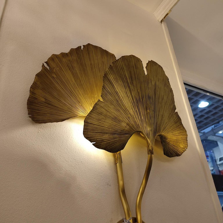 Mid-Century Modern Style Large Brass Wall Light Ginkgo Leaves Organic ...