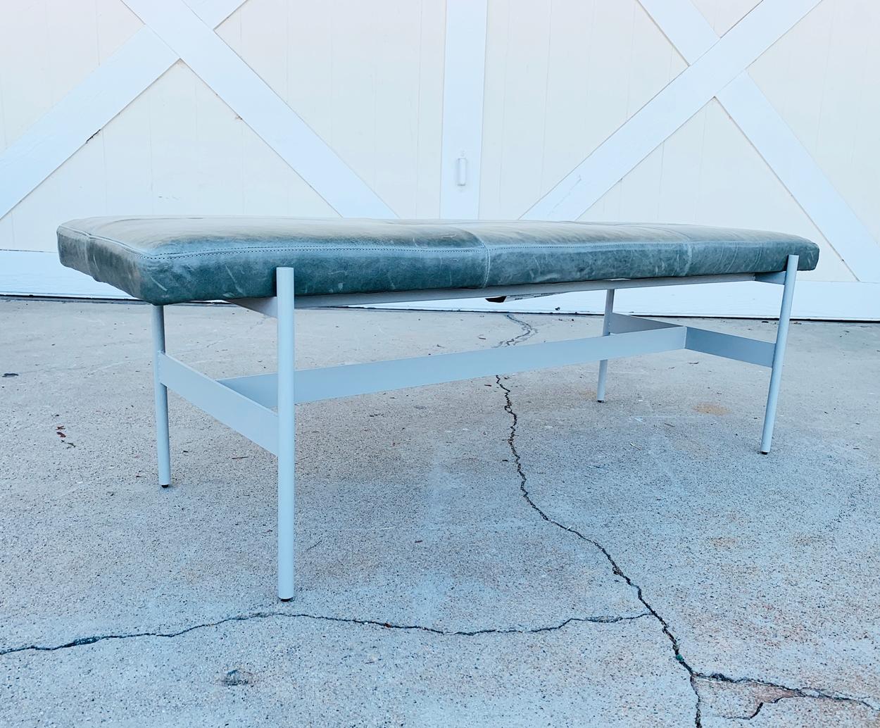 Mid-Century Modern Style Leather and Steel Bench at 1stDibs