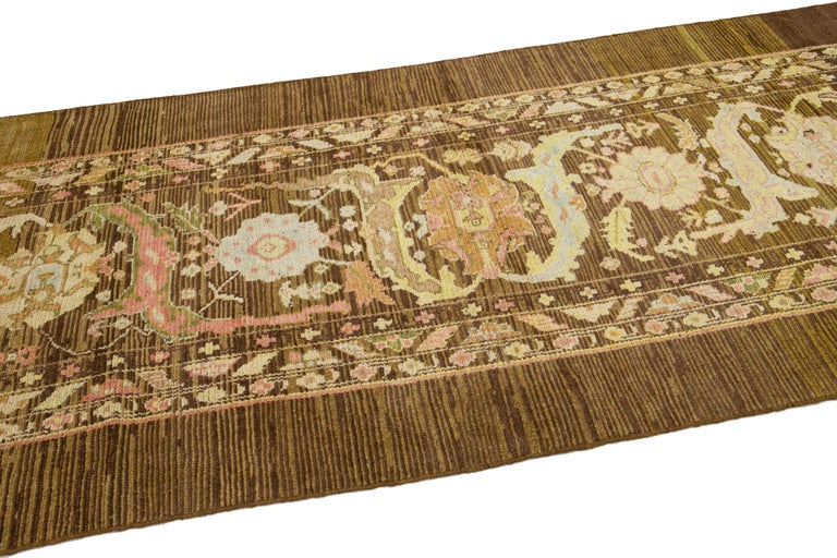 Mid-Century Modern Style Multicolor Handmade Floral Motif Wool Runner ...