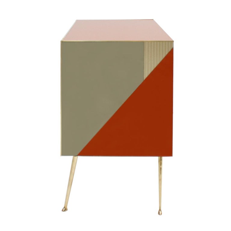 Mid-Century Modern Style Murano Colored Glass and Brass Italian Commode ...