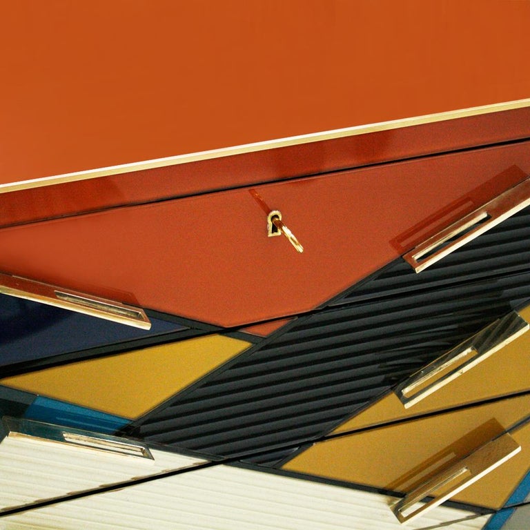 Mid-Century Modern Style Murano Colored Glass and Brass Italian Commode ...