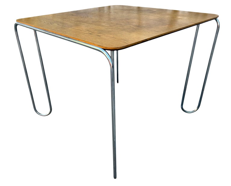 Mid-Century Modern Style of Marcel Breuer Dining Table Chrome and Oak ...