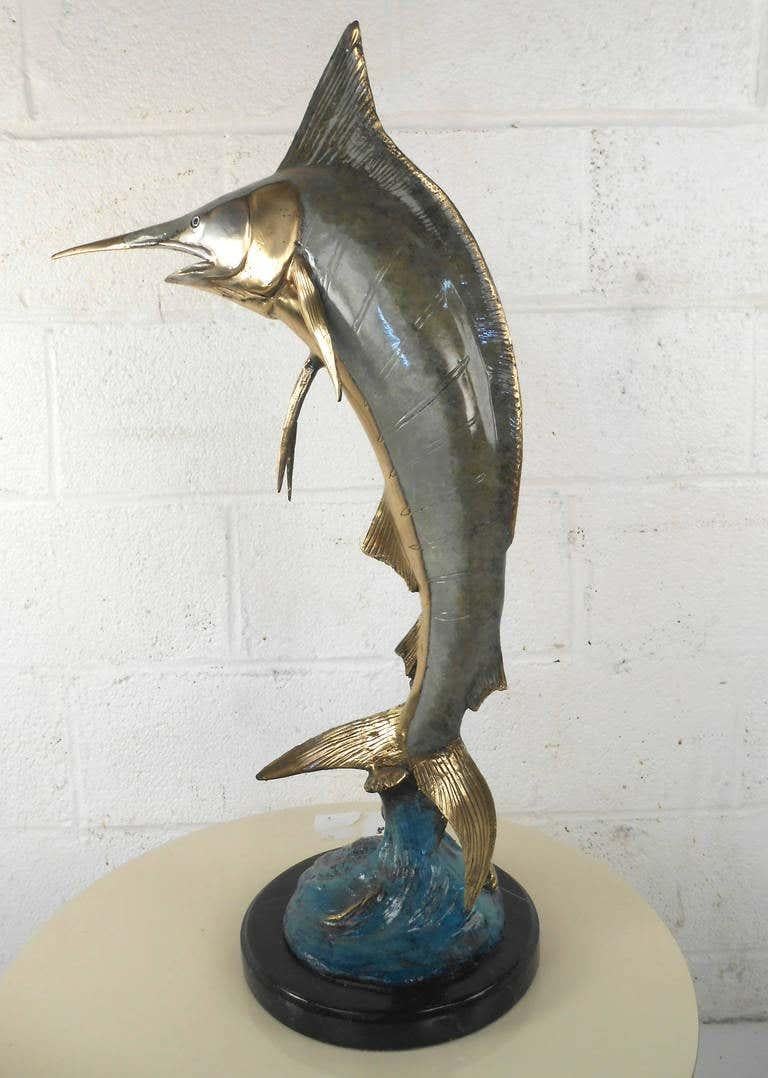 Mid-Century Modern Style Ornate Bronze Marlin Nautical Sculpture For ...