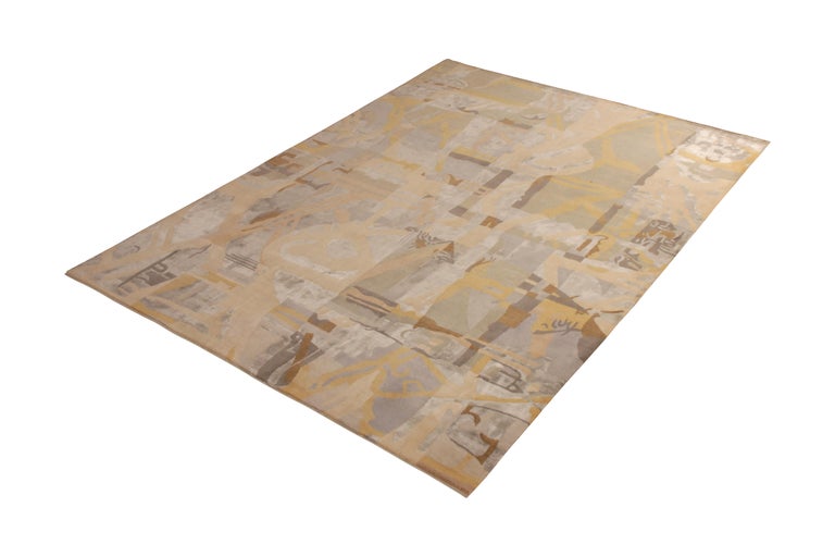 Rug and Kilim's Mid-Century Modern Style Rug Silver-Gray and Gold ...