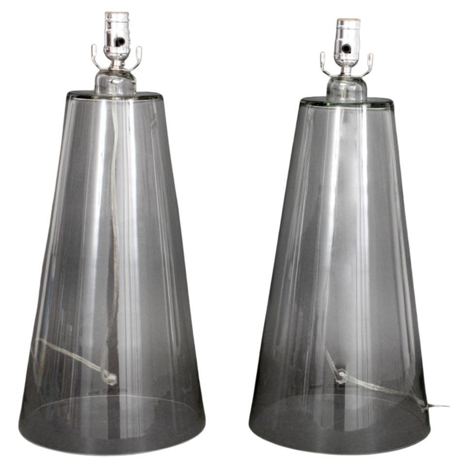 Mid-Century Modern Style Smoked Glass Table Lamps, Pair For Sale at 1stDibs