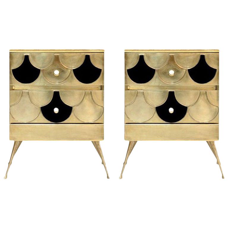 Mid-Century Modern Style Murano Colored Glass and Brass Italian Commode ...