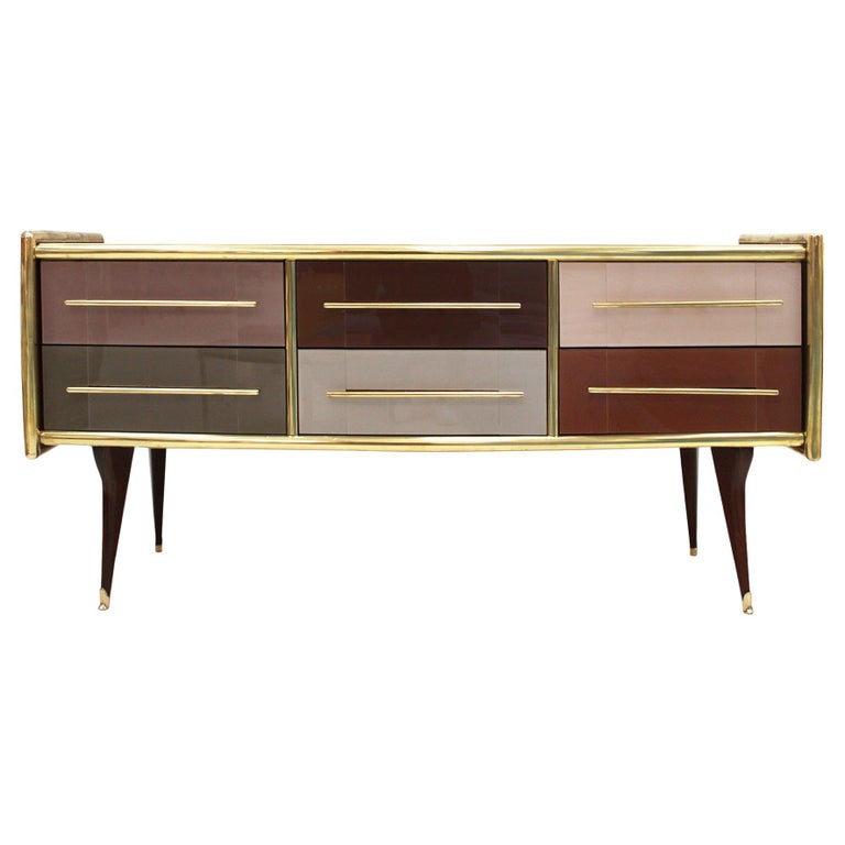 Mid-Century Modern Style Solid Wood and Colored Glass Italian Sideboard ...