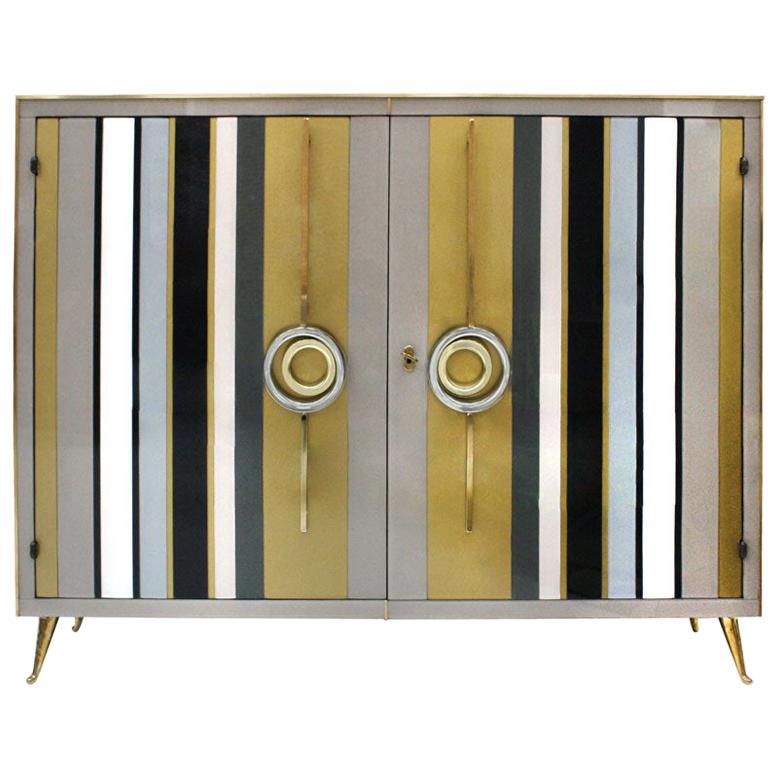 Mid-Century Modern Style Murano Colored Glass and Brass Italian Commode ...