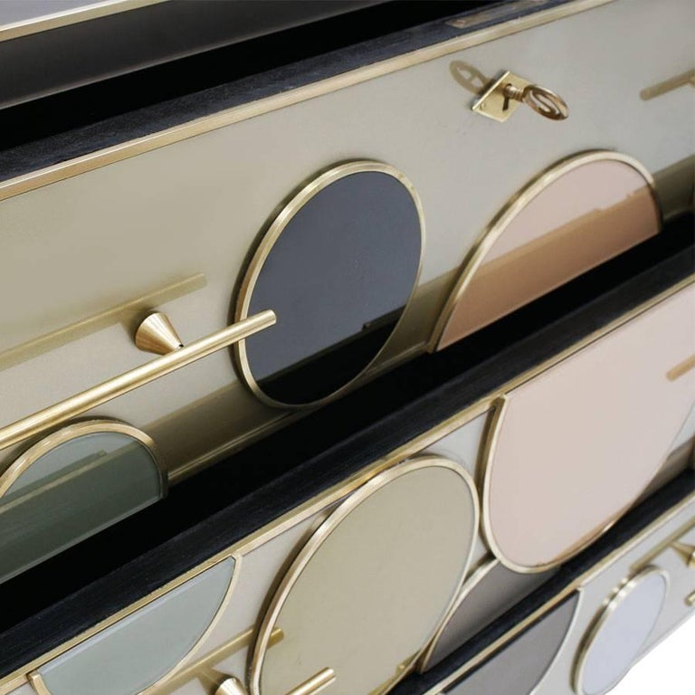 Mid-Century Modern Style Solid Wood Glass and Brass Large Italian ...