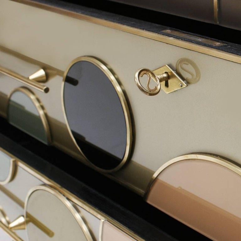 Mid-Century Modern Style Solid Wood Glass and Brass Large Italian ...