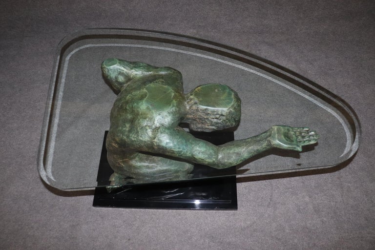 Mid Century Modern Style Verdigris Bronze-Look Atlas Figure Center ...