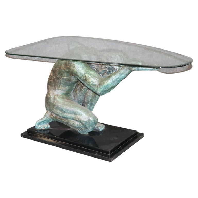 Mid Century Modern Style Verdigris Bronze-Look Atlas Figure Center ...