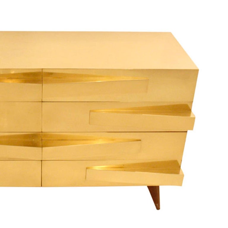 Mid-Century Modern Style Wood and Brass Italian Commode For Sale at 1stDibs