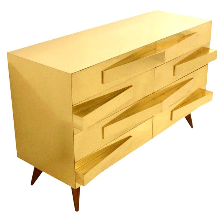 Mid-Century Modern Style Wood and Brass Italian Commode For Sale at 1stDibs