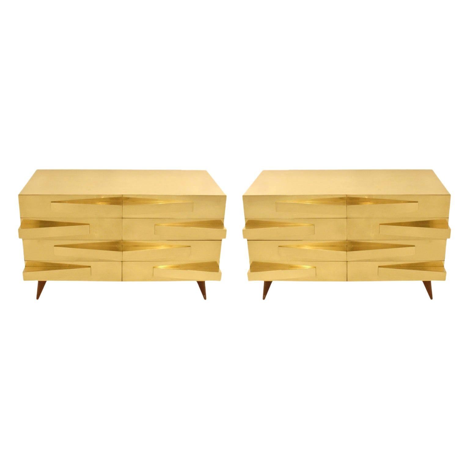 Mid-Century Modern Style Solid Wood Glass and Brass Large Italian ...