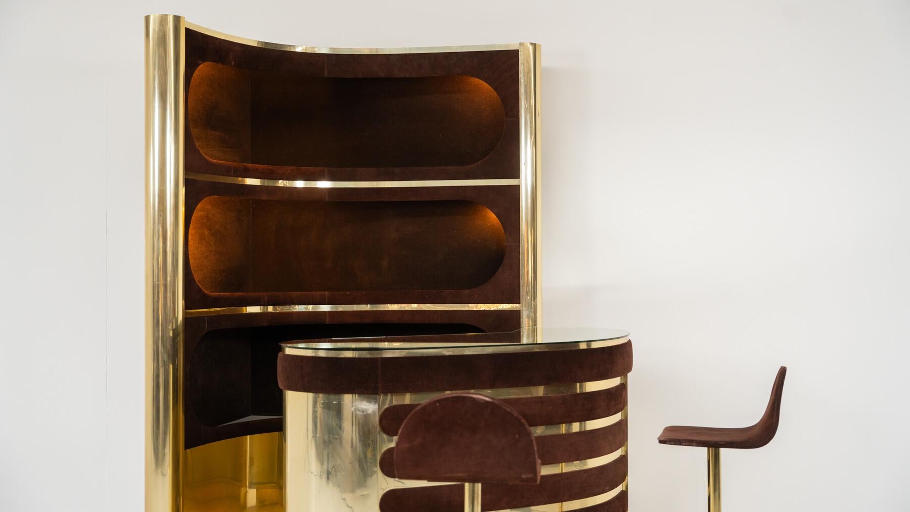 Mid-Century Modern Suede Bar by Willy Rizzo with 2 Stools , Italy ...