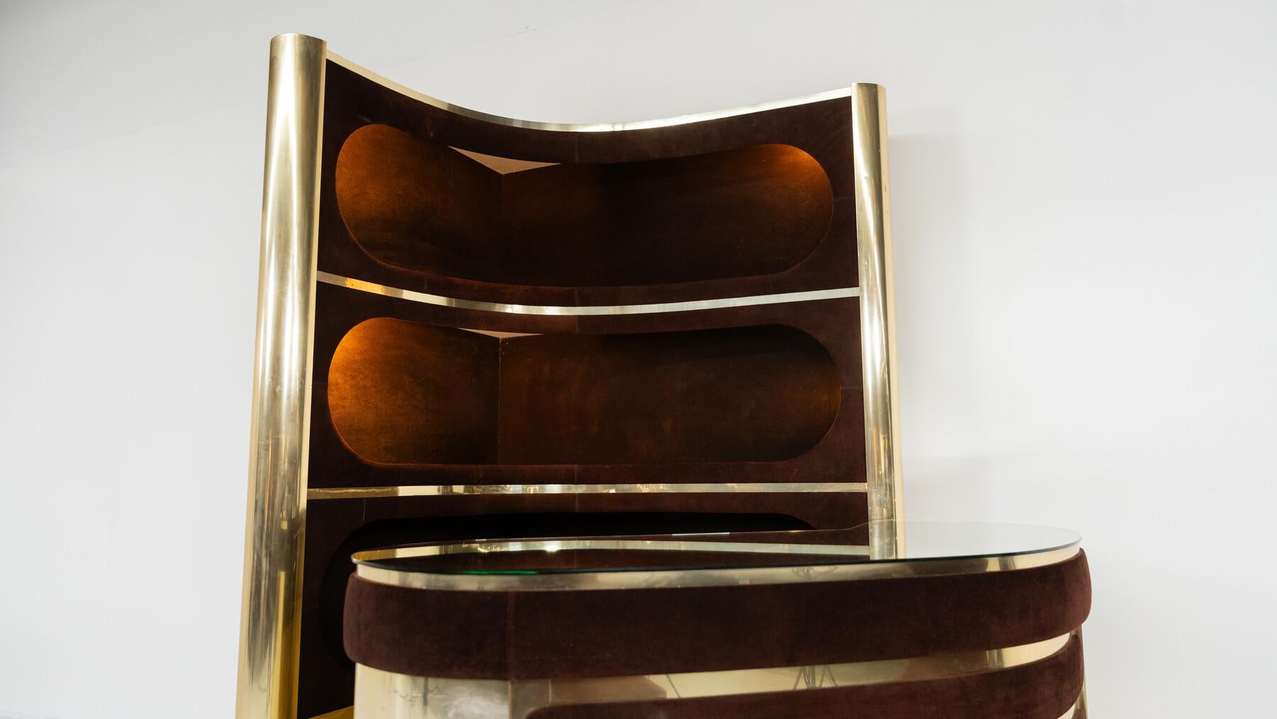 Mid-Century Modern Suede Bar by Willy Rizzo with 2 Stools , Italy ...