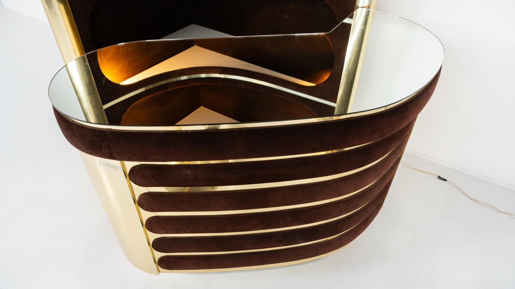 Mid-Century Modern Suede Bar by Willy Rizzo with 2 Stools , Italy ...