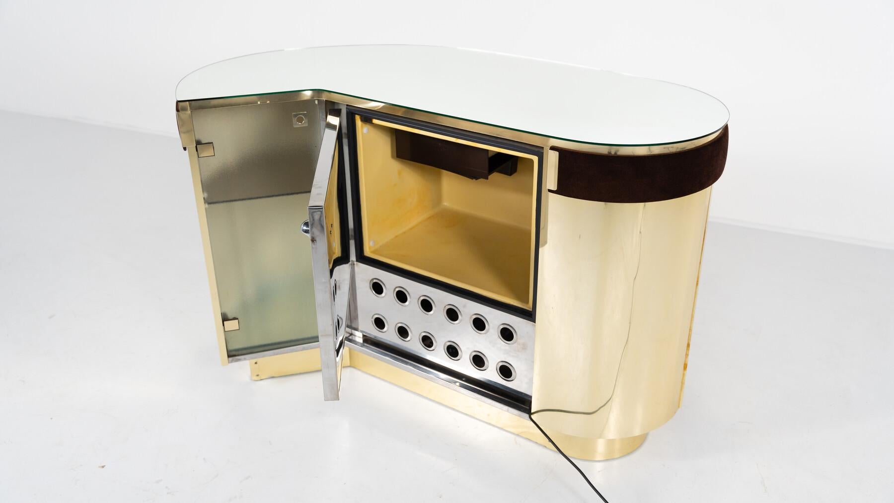 Mid-Century Modern Suede Bar by Willy Rizzo with 2 Stools , Italy ...