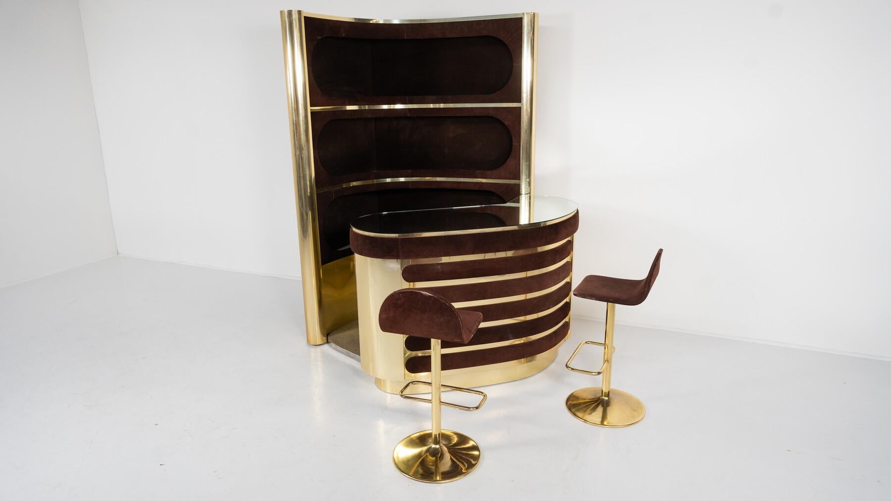 Mid-Century Modern Suede Bar by Willy Rizzo with 2 Stools , Italy ...