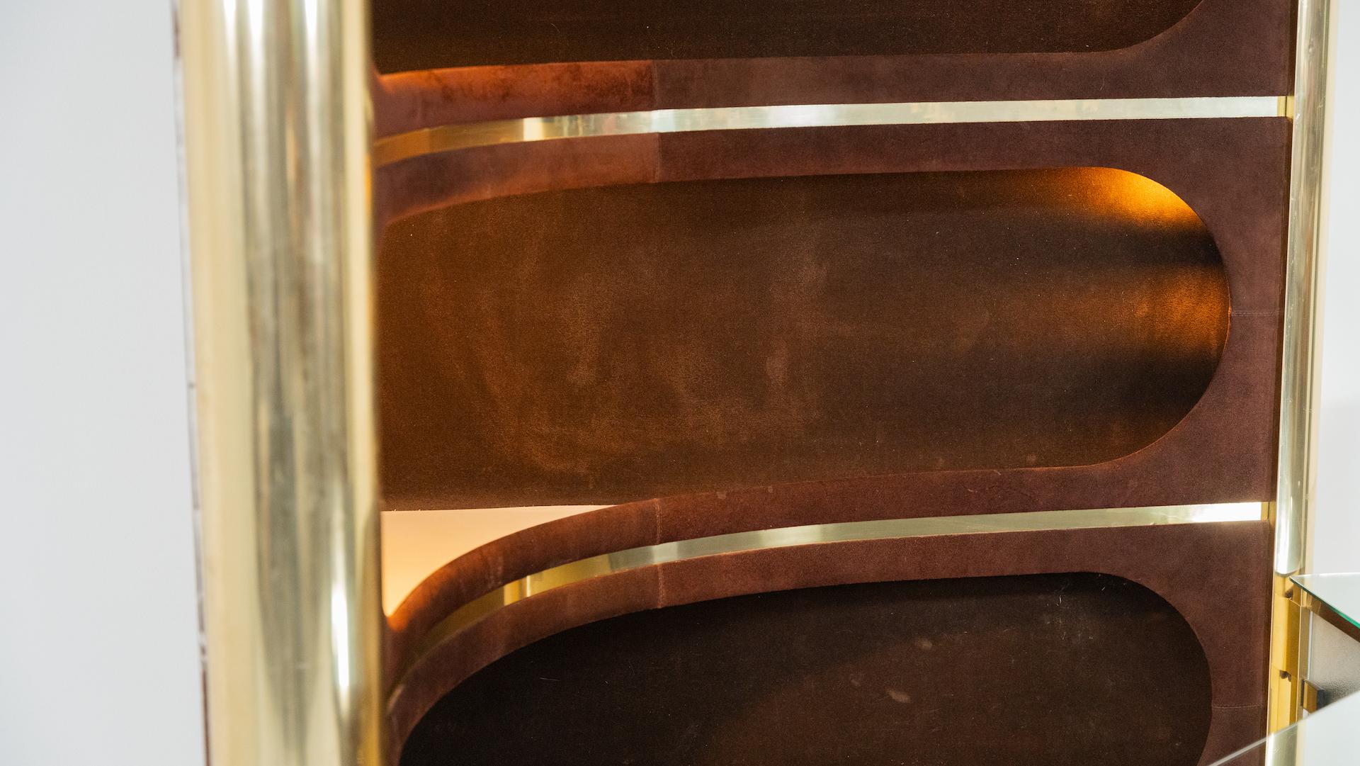 Mid-Century Modern Suede Bar by Willy Rizzo with 2 Stools , Italy ...