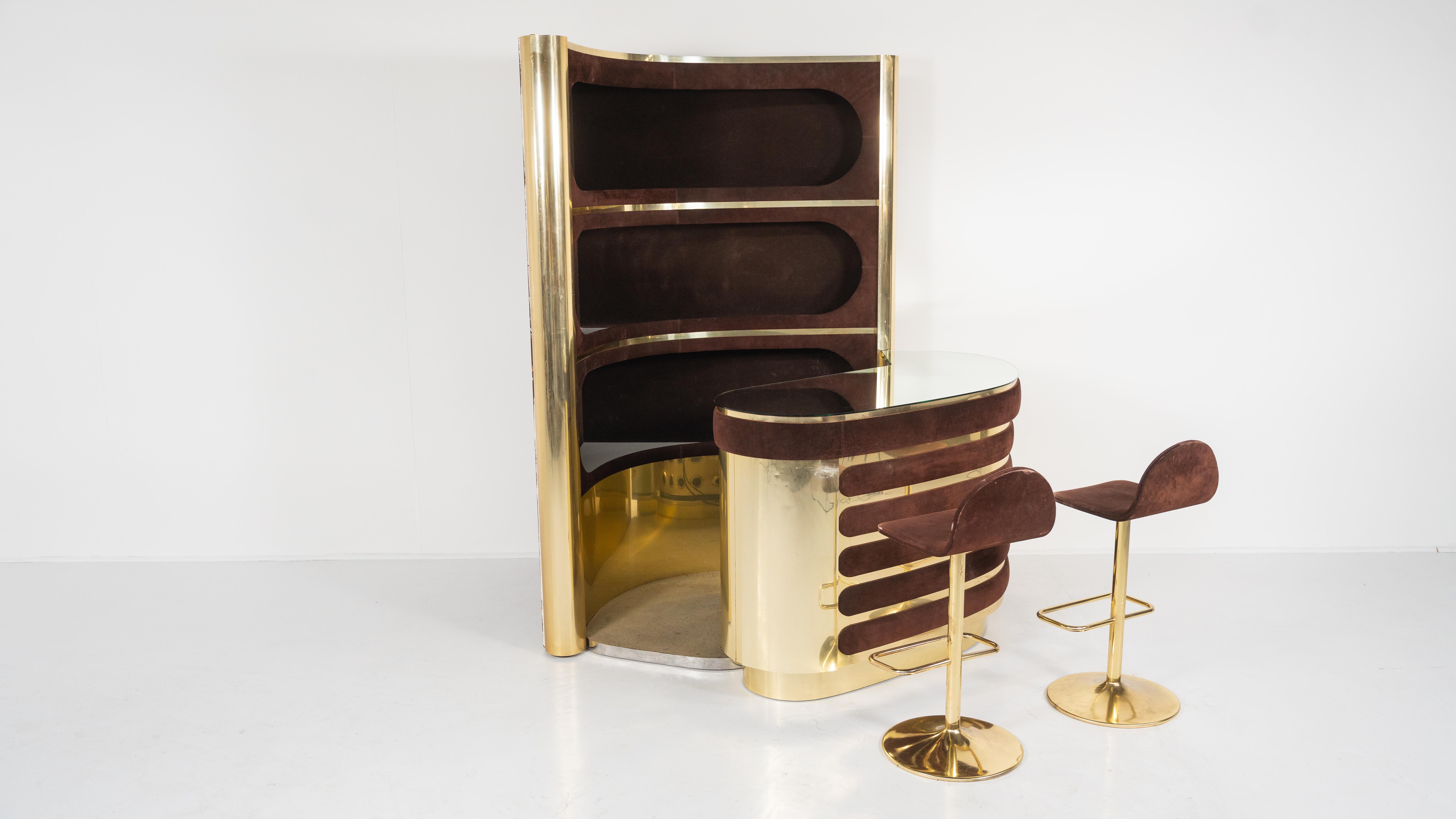 Mid-Century Modern Suede Bar by Willy Rizzo with 2 Stools , Italy ...