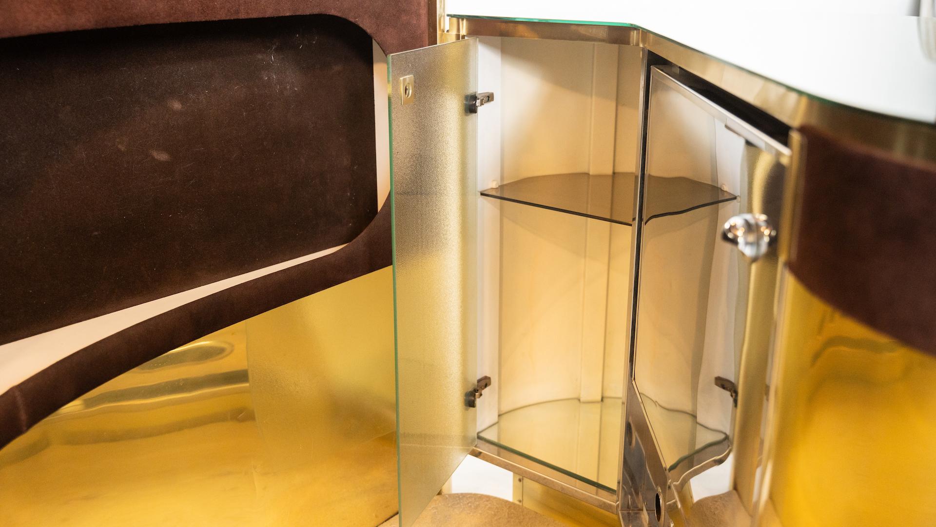 Mid-Century Modern Suede Bar by Willy Rizzo with 2 Stools , Italy ...