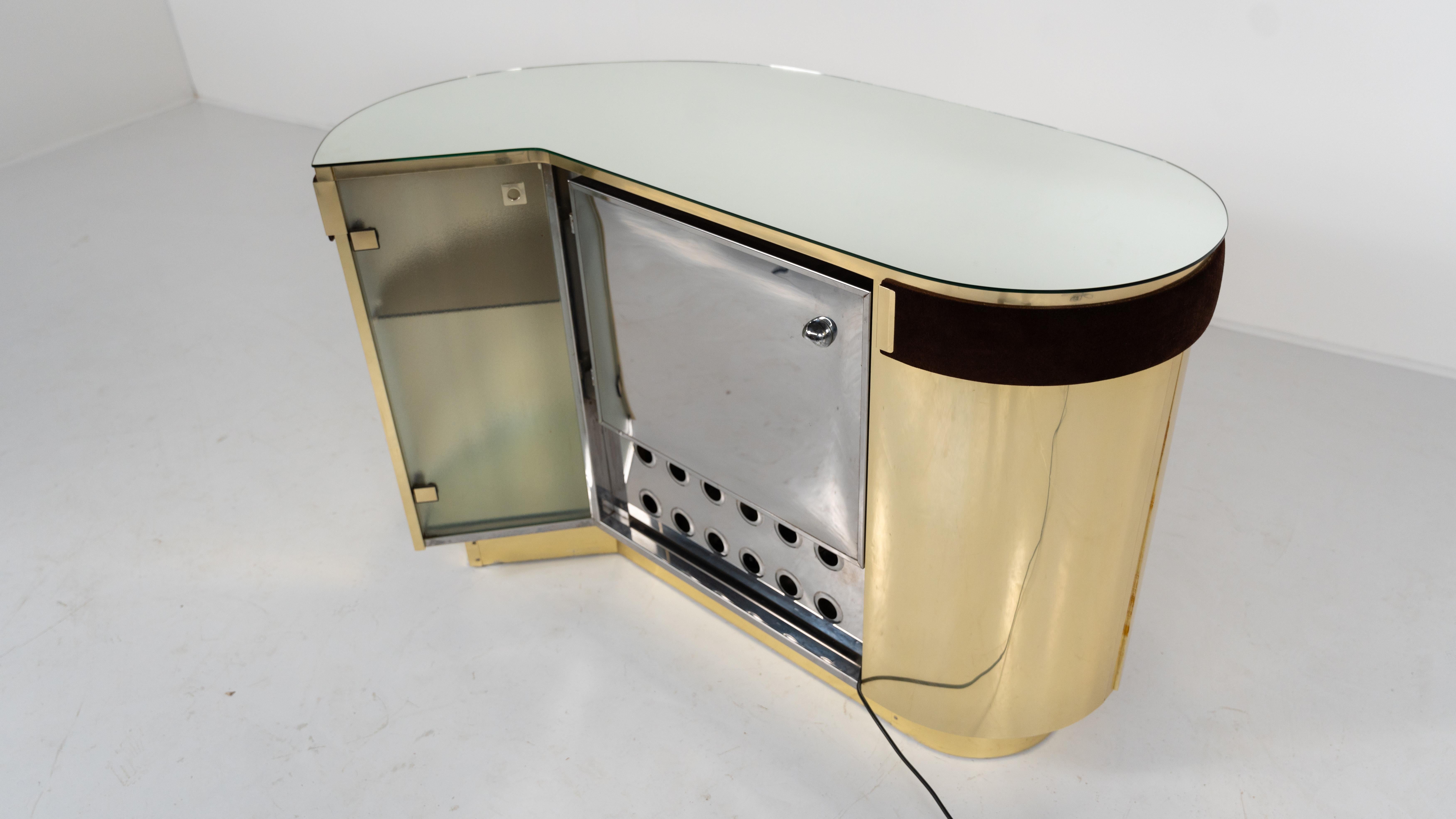 Mid-Century Modern Suede Bar by Willy Rizzo with 2 Stools , Italy ...