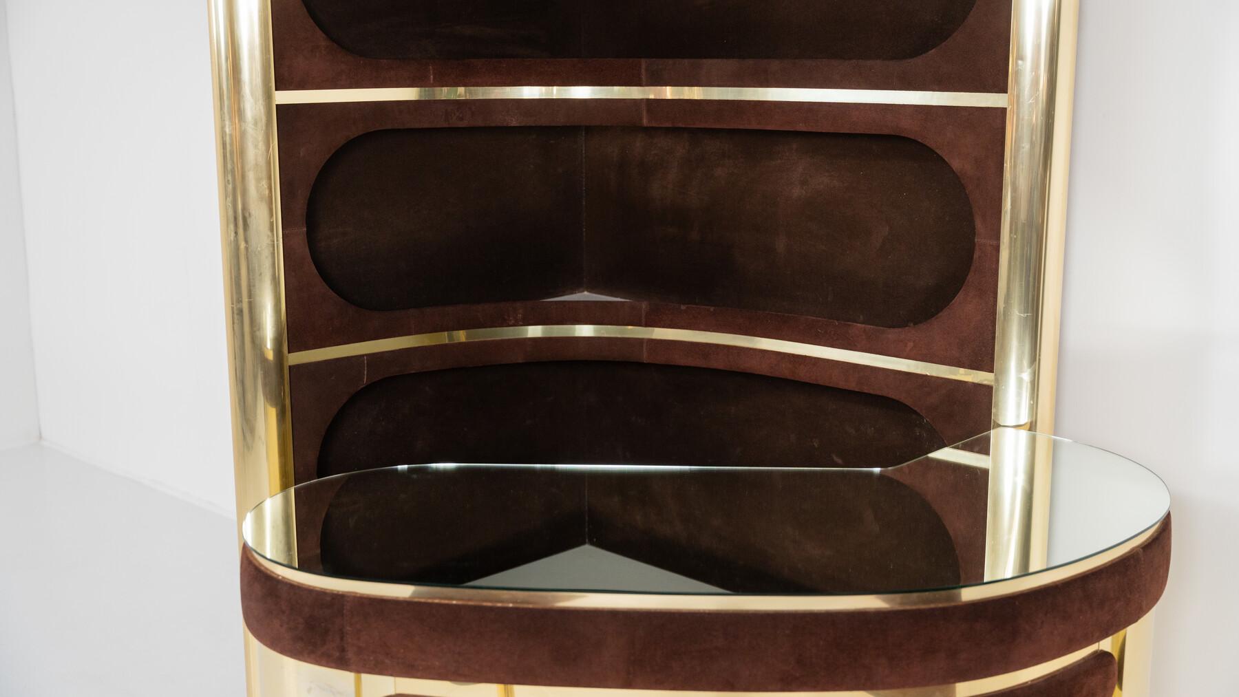 Mid-Century Modern Suede Bar by Willy Rizzo with 2 Stools , Italy ...