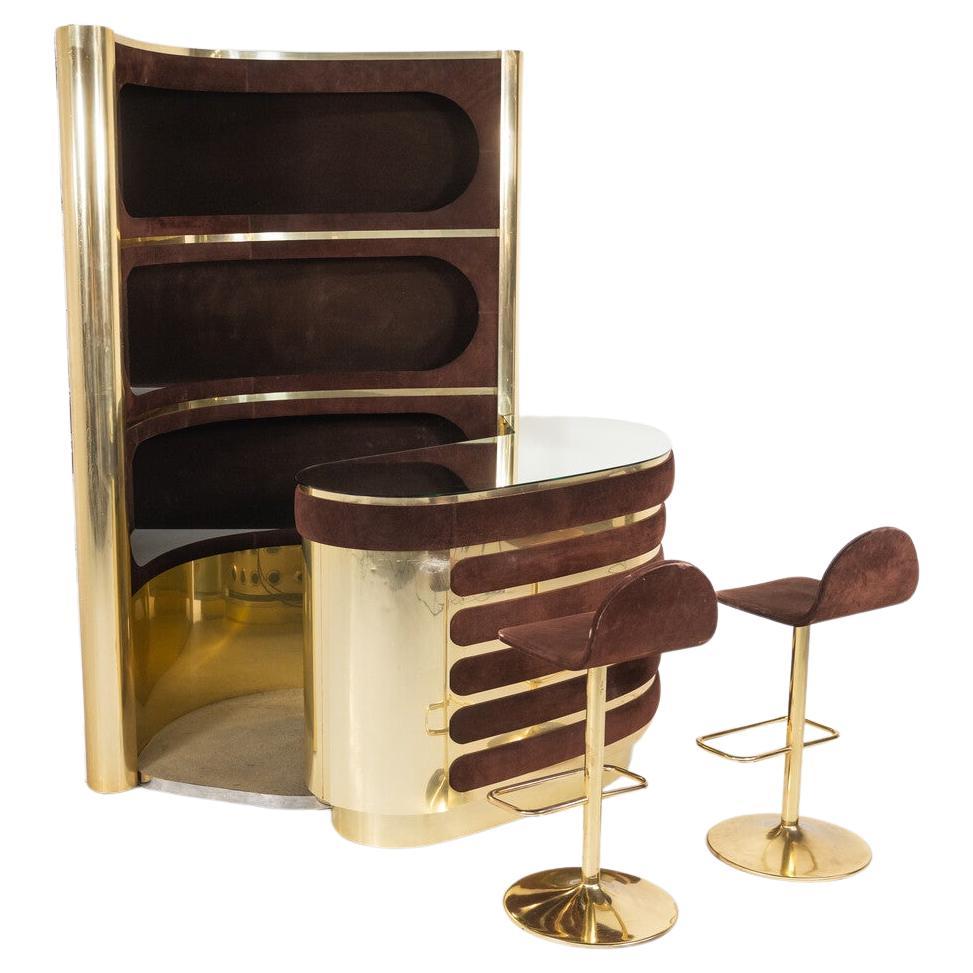 Mid-Century Modern Suede Bar by Willy Rizzo with 2 Stools , Italy ...