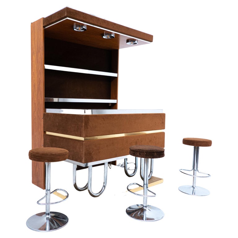 Mid-Century Modern Suede Bar Willy Rizzo Style with 3 Stool, Italy ...