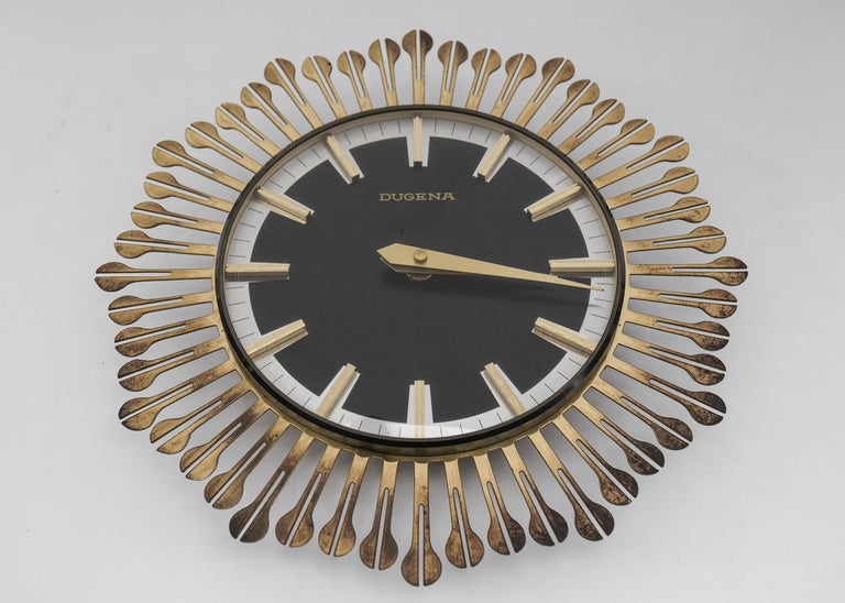 Mid-Century Modern Sunburst Wall Clock by Dugena in Brass, 1960s ...