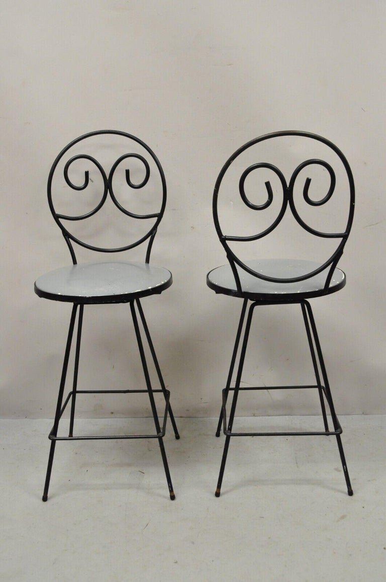 Mid-Century Modern Swivel Seat Arthur Umanoff Style Wrought Iron Stools ...