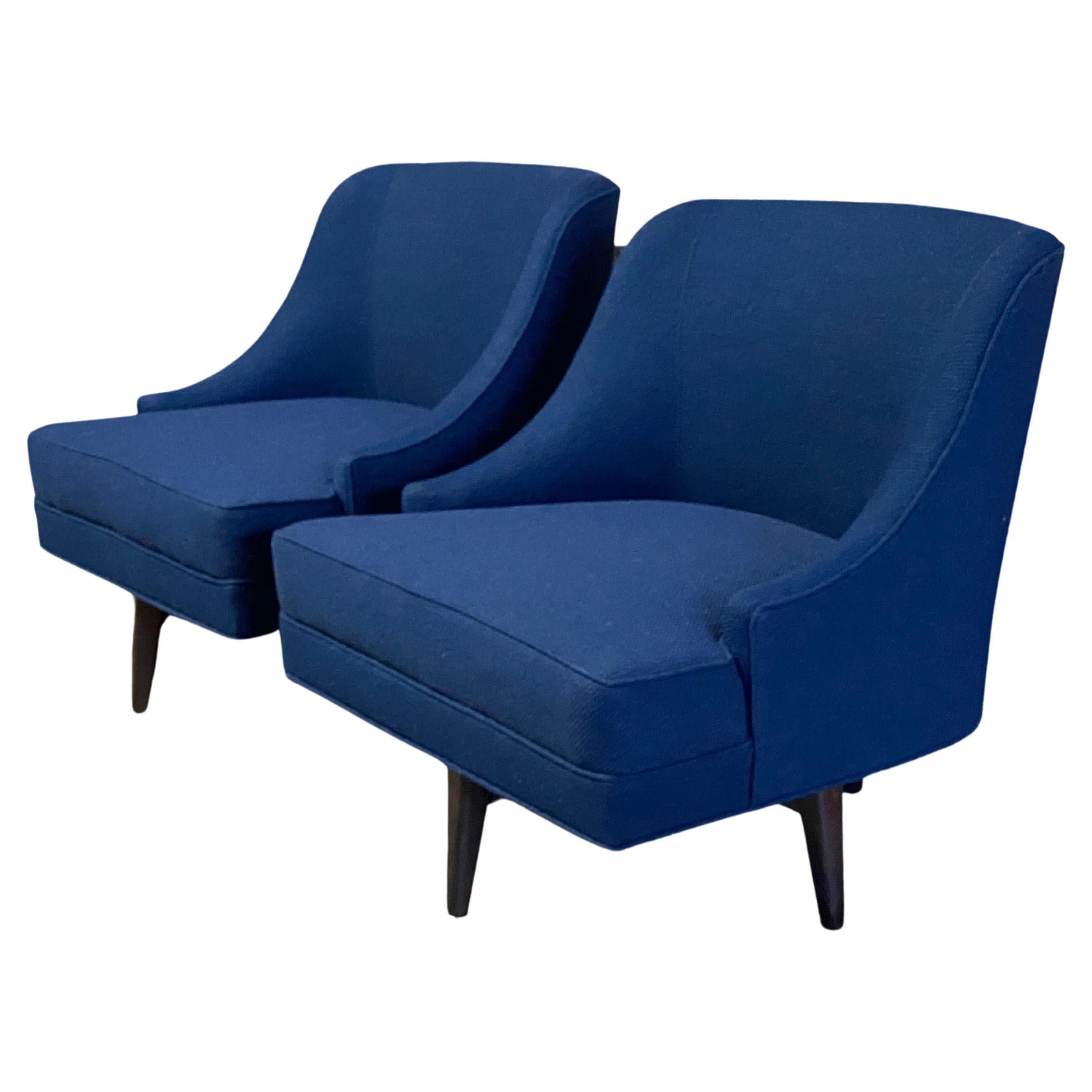 American Mid century Modern Pair of Slipper Chairs Original Fabric at ...