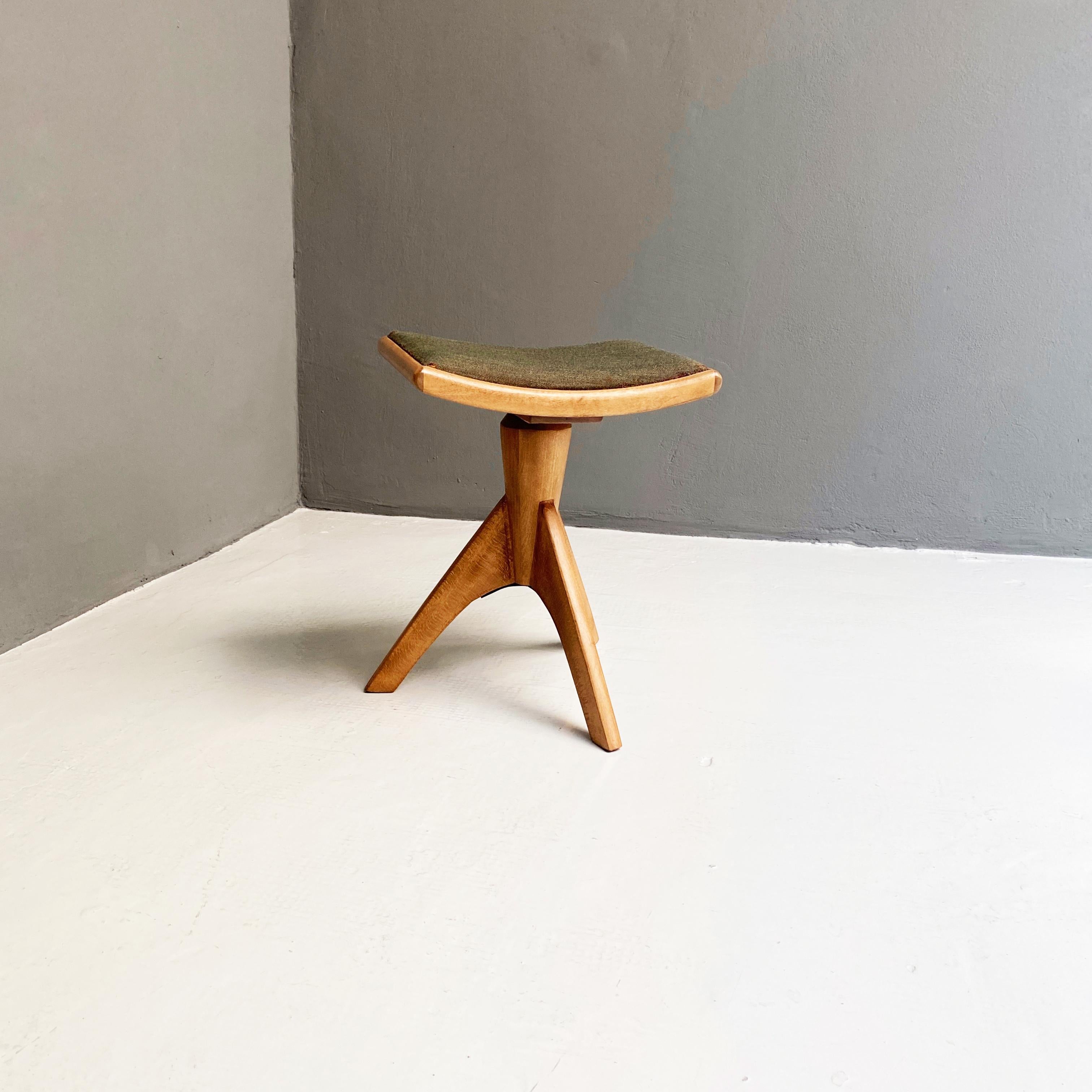 Mid-Century Modern Swivel Wooden Stool with Dark Gray Fabric, 1960s at ...
