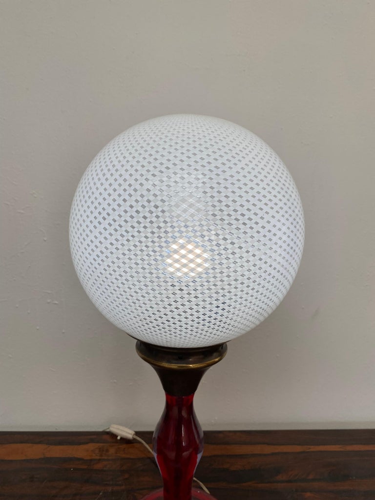 Mid-Century Modern Table Lamp in Sommerso and Reticello Murano Glass ...
