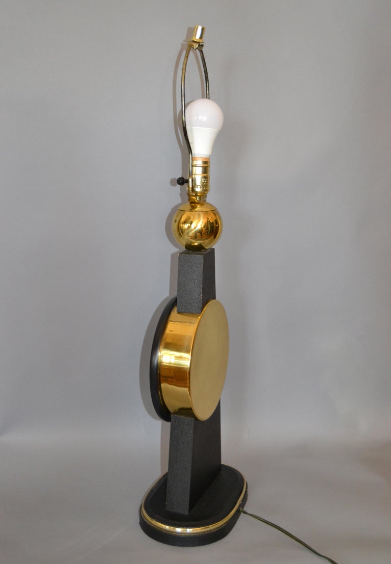 Mid-Century Modern Tall Brass, Glass, Wood Infinity Table Lamp in Black ...
